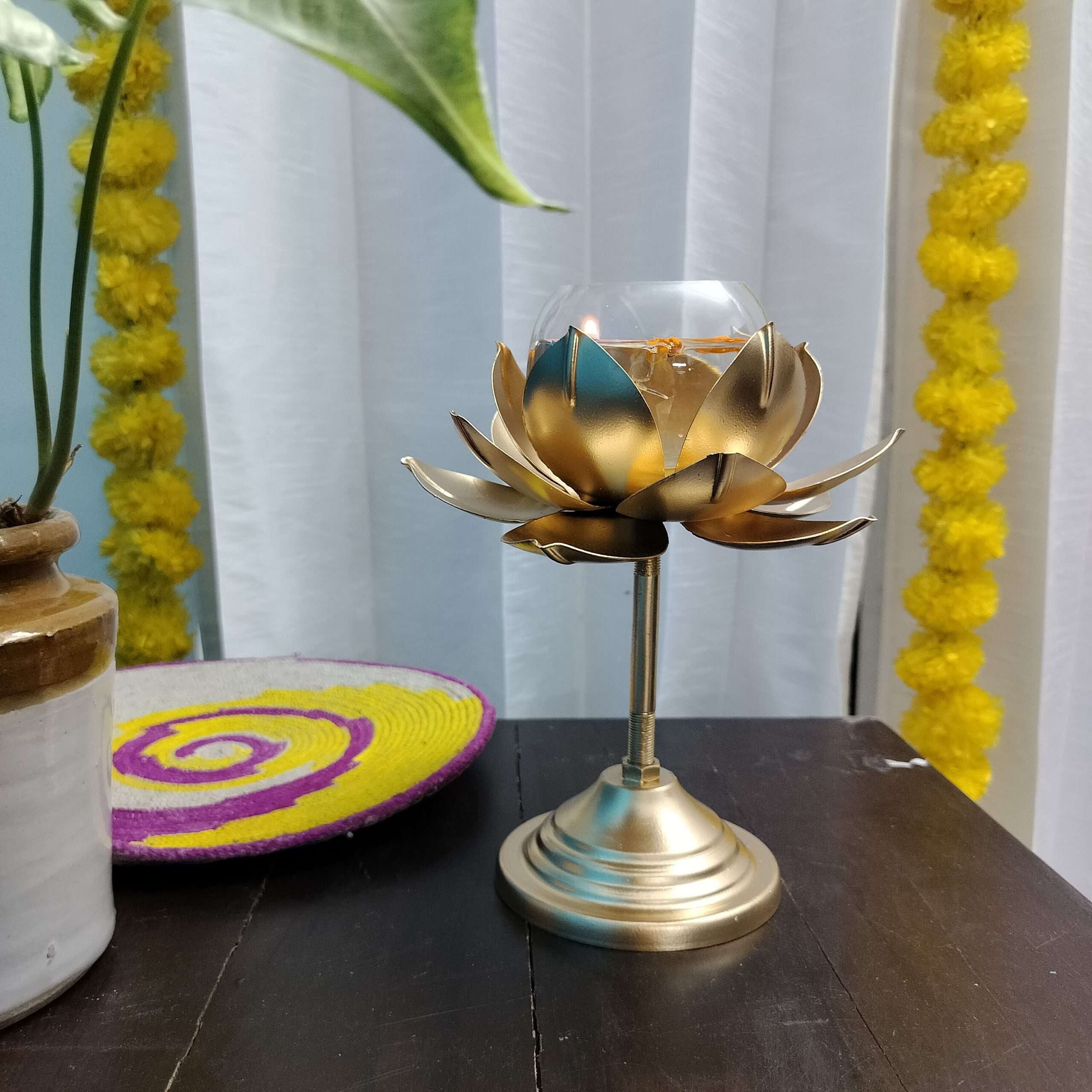 Golden Lotus Diya Stand - Kangofied